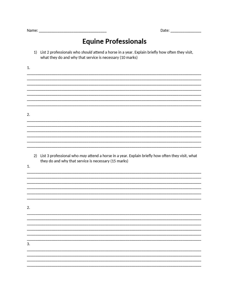 Equine Professionals and Hazard Identification Sheet | PDF | Equus ...