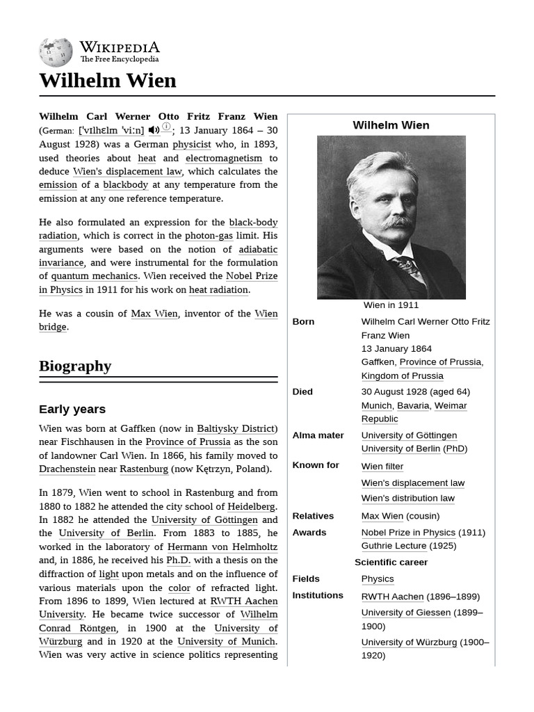 Wilhelm_Wien | PDF | Physical Sciences | Physics
