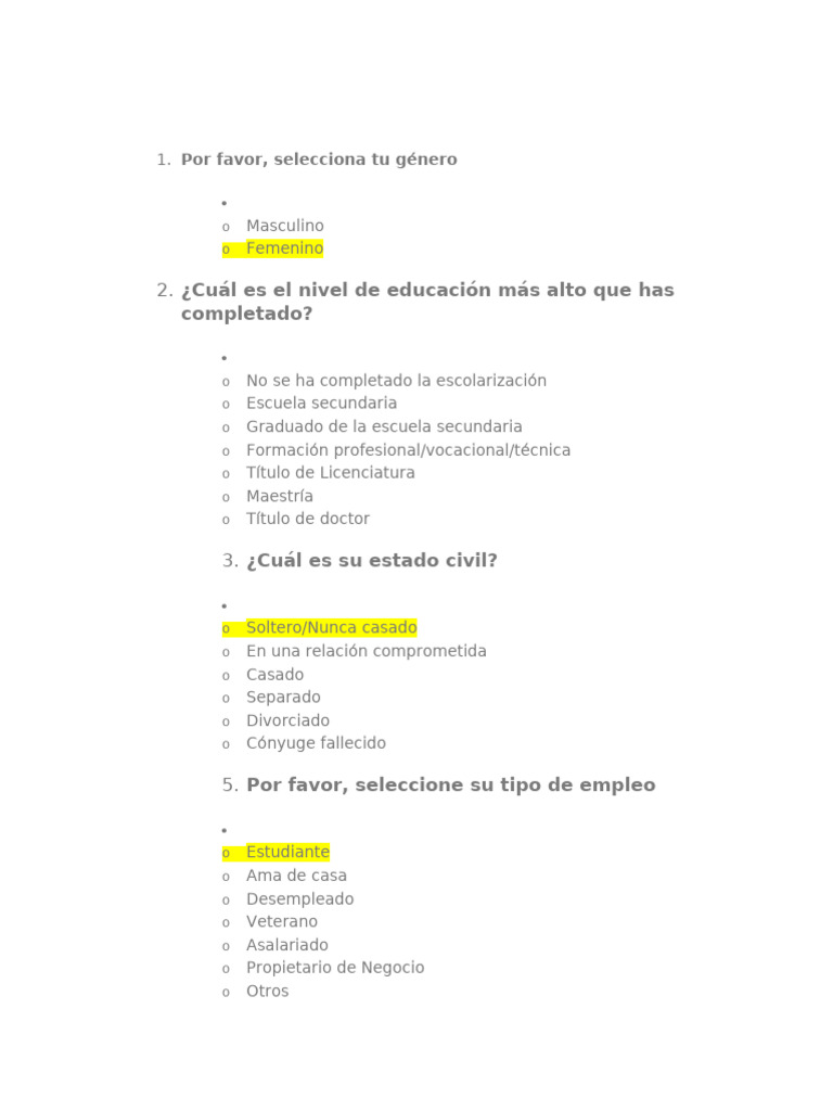 Encuesta sobre Calidad de Vida y Bienestar | PDF