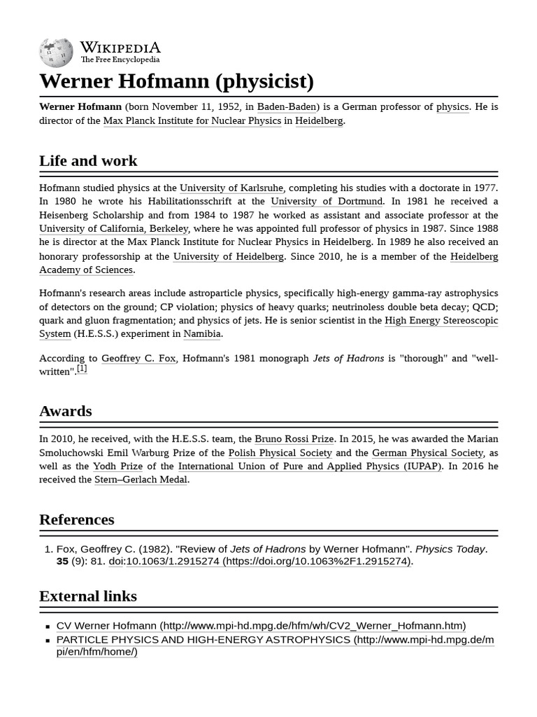 Werner Hofmann (Physicist) | PDF