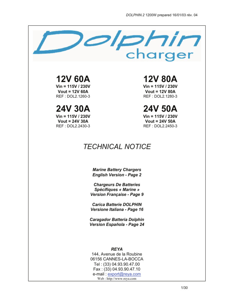 DOLPHIN Charger Technical Notice | PDF | Fuse (Electrical) | Mains Electricity