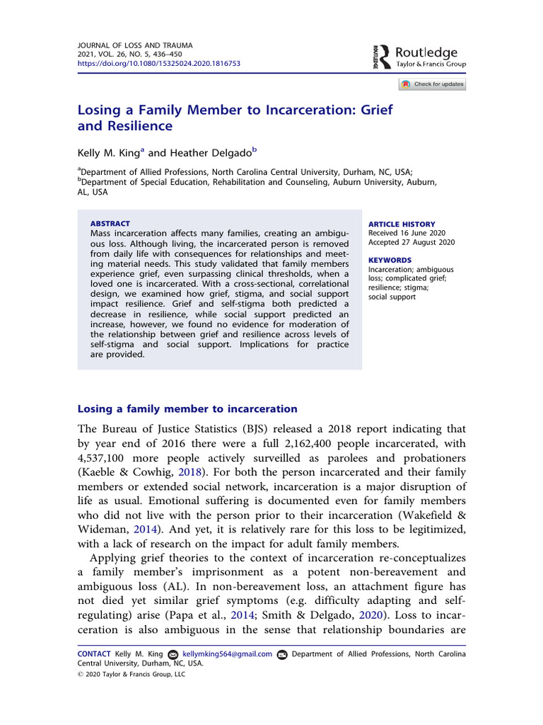 Families Coping with Incarceration | PDF | Grief | Social Stigma