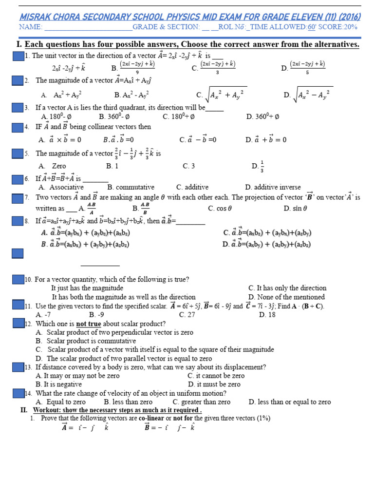 Physics Mid Exam 2017 | PDF | Euclidean Vector | Force