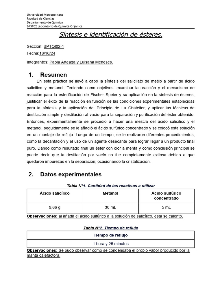 Práctica N°5. Arteaga, Meneses | PDF | Ester | Destilación