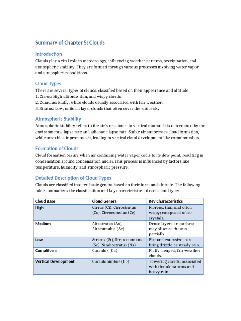 Chapter 5 Clouds Detailed Summary | PDF | Cloud | Earth Sciences