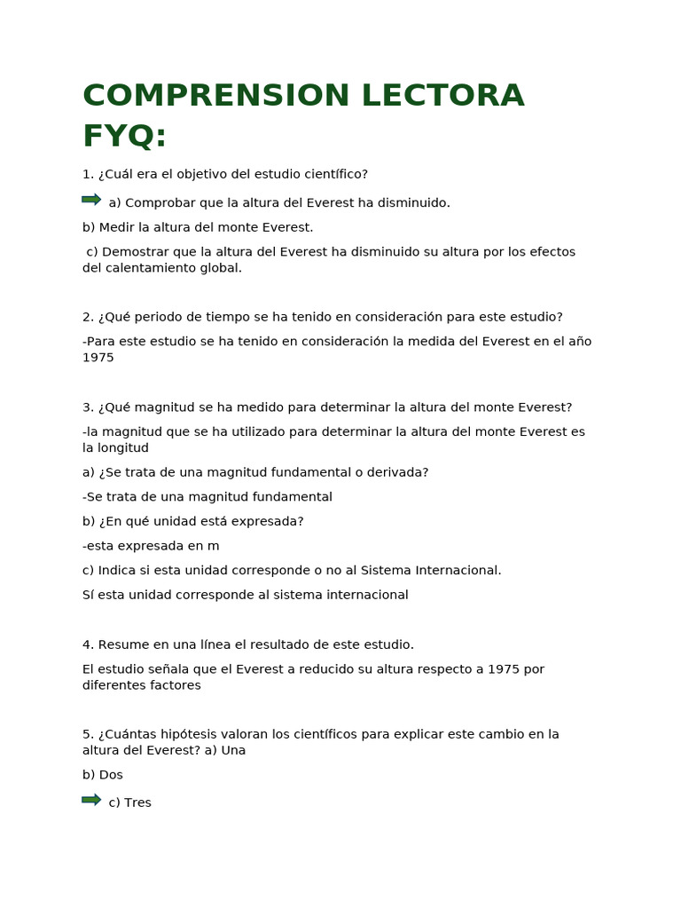 comprension lectora fyq | PDF | el Monte Everest | Medición
