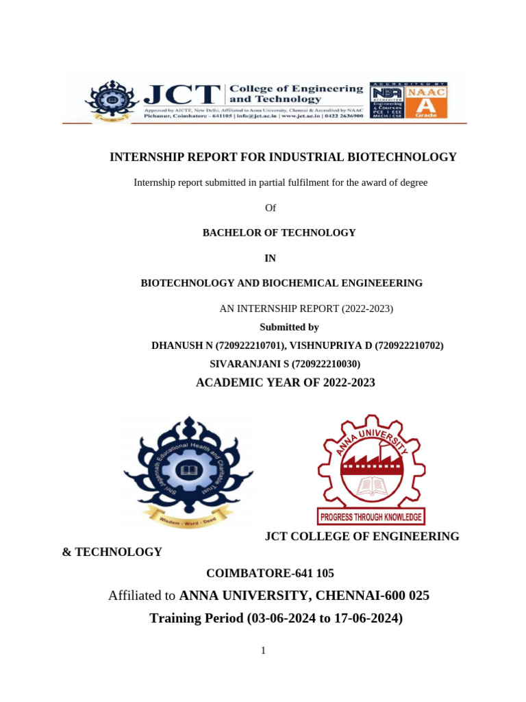 Industrial Biotechnology Internship Report | PDF | Gel Electrophoresis ...