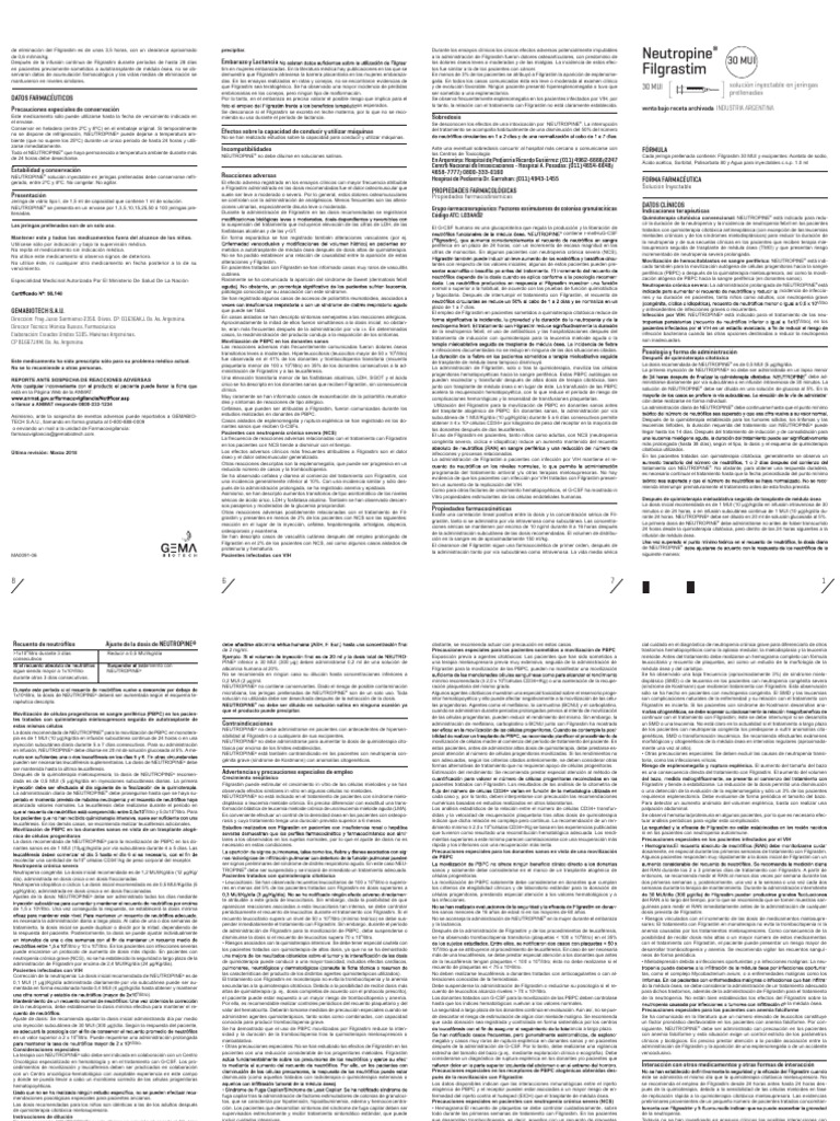 PROSPECTO Neutropine 1 | PDF | Trasplante de células madre ...
