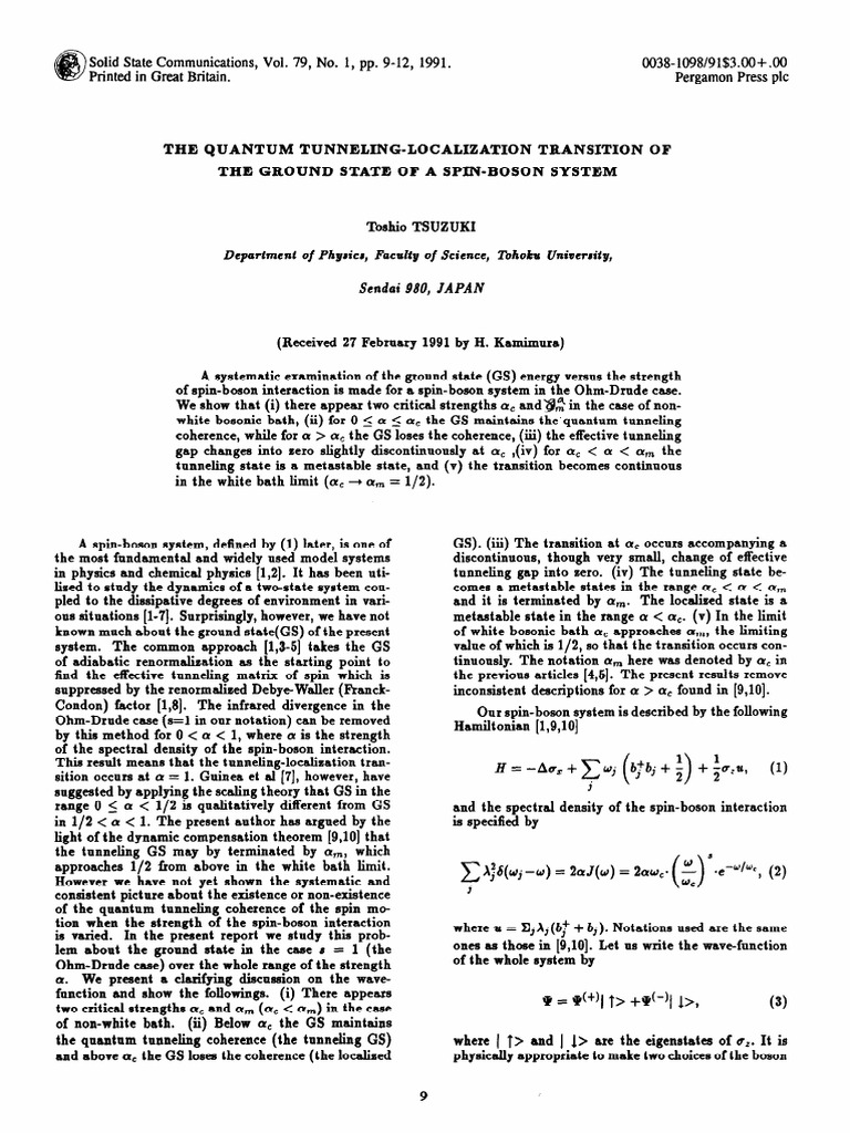 Quantum Tunneling in Spin-Boson Systems | PDF | Wave Function | Spin (Physics)