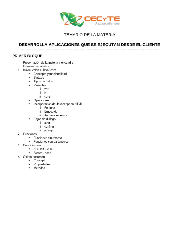 Temario Aplicaciones Que Se Ejecutan en El Cliente | PDF