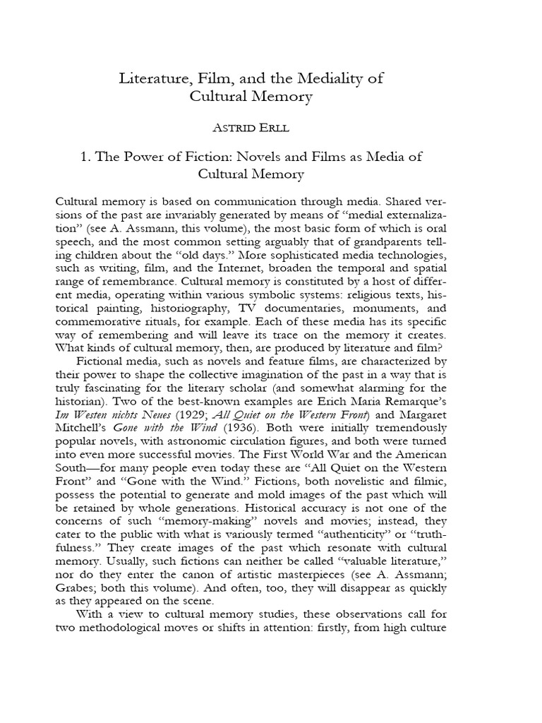 Erll 2008 Literature, Film, and The Mediality of Cultural Memory | PDF
