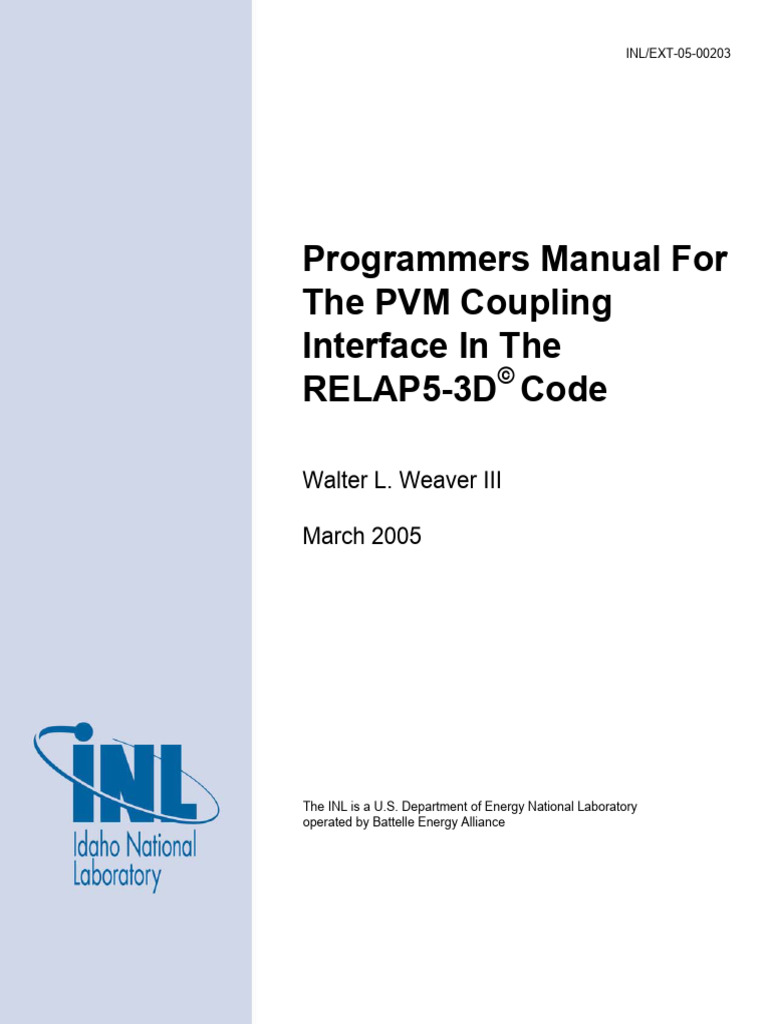 Programmers Manual For The PVM Coupling Interface in The RELAP5-3D© Code | PDF | Parameter ...
