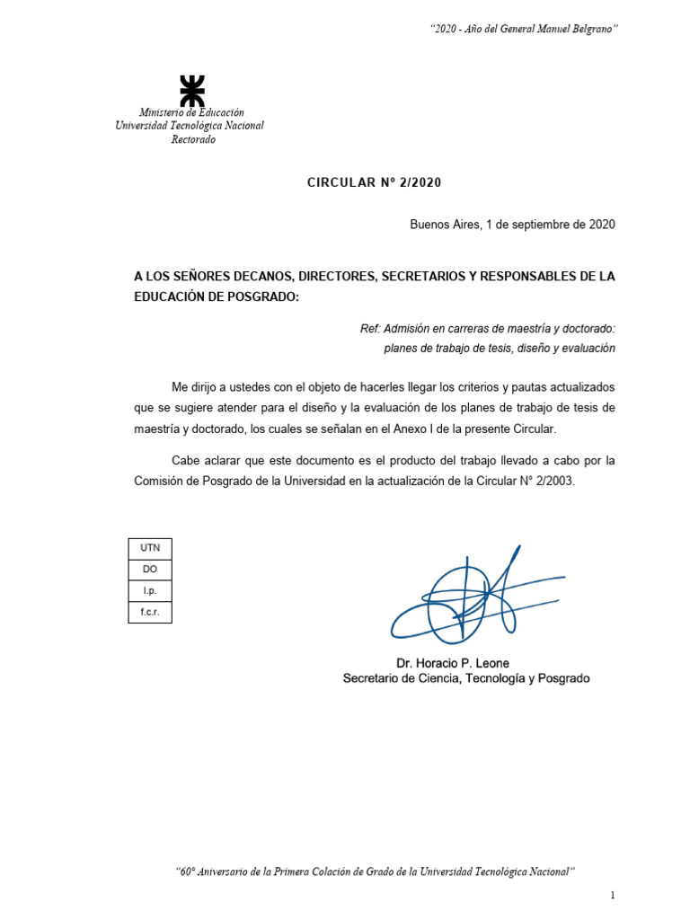 Circular 2 2020 f | PDF | Plan de estudios | Titulo academico