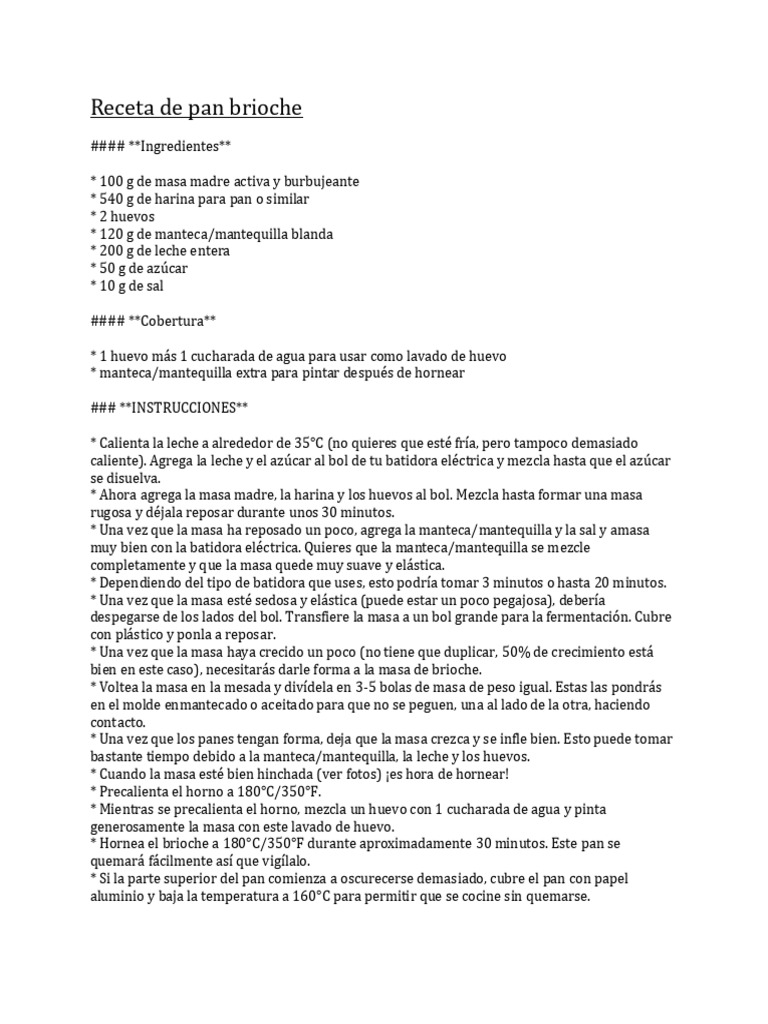 Pan Brioche Con Masa Madre-Receta de Gabriel | PDF | Panes | Mantequilla