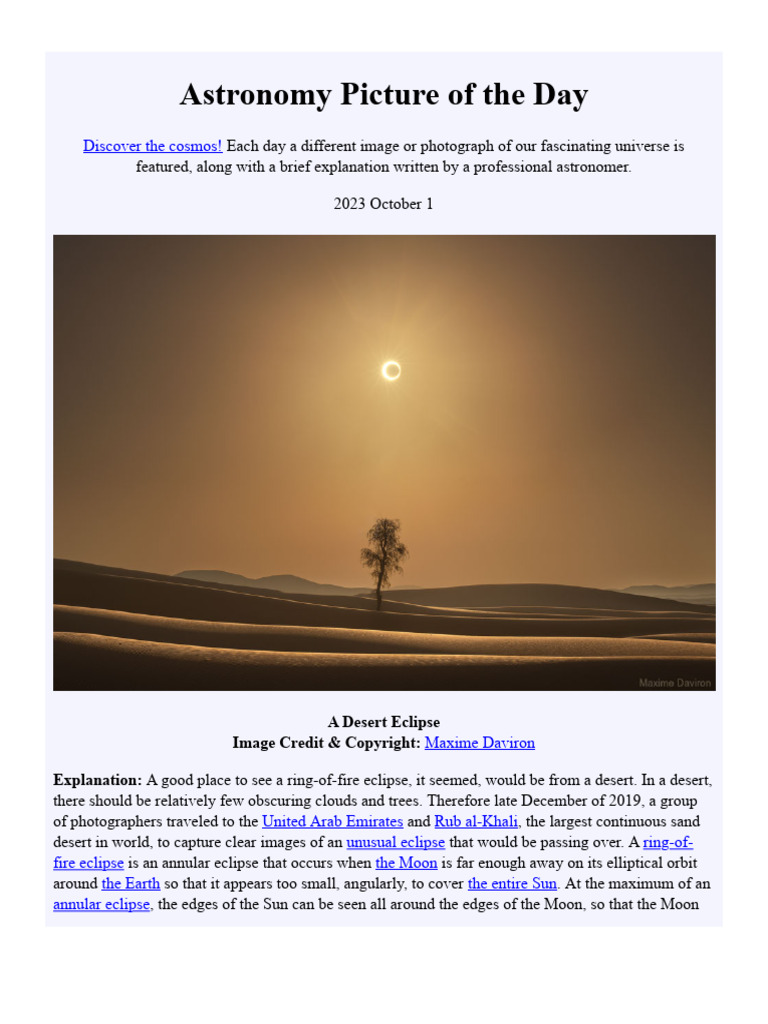 APOD - 2023 October 1 - A Desert Eclipse | PDF