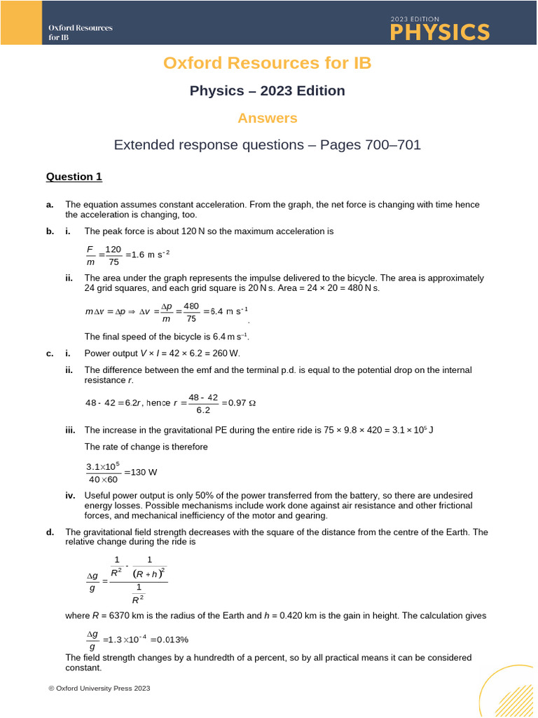 IB Physics 2023 Extended Response Answers | PDF | Stars | Electron
