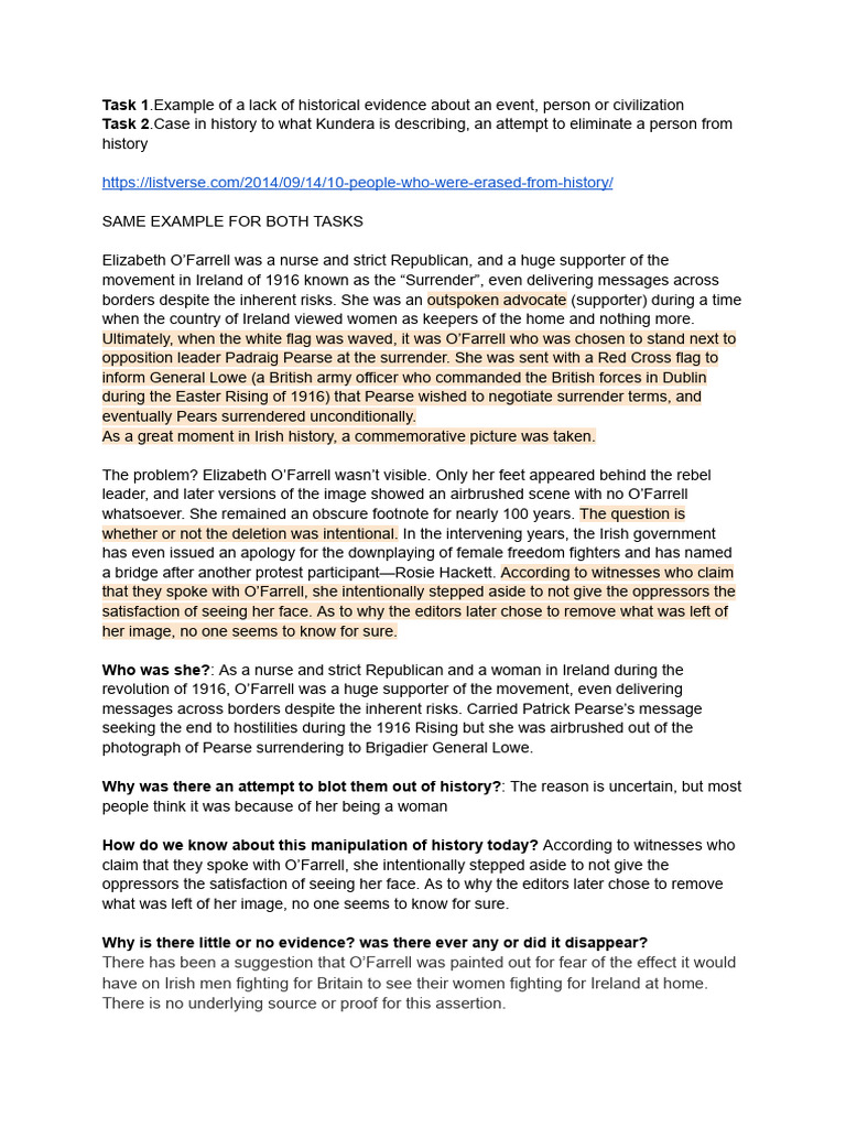 Erasure of Elizabeth O'Farrell in History | PDF | Ireland