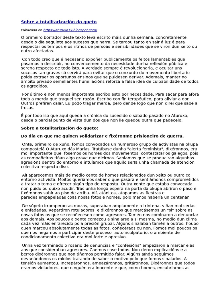 CSOA O Aturuxo Das Marías - Totalitarizacion - Gueto | PDF