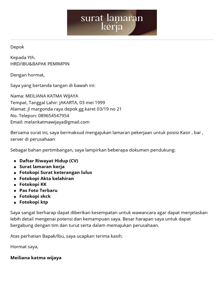 Contoh Surat Lamaran Kerja.pdf | PDF