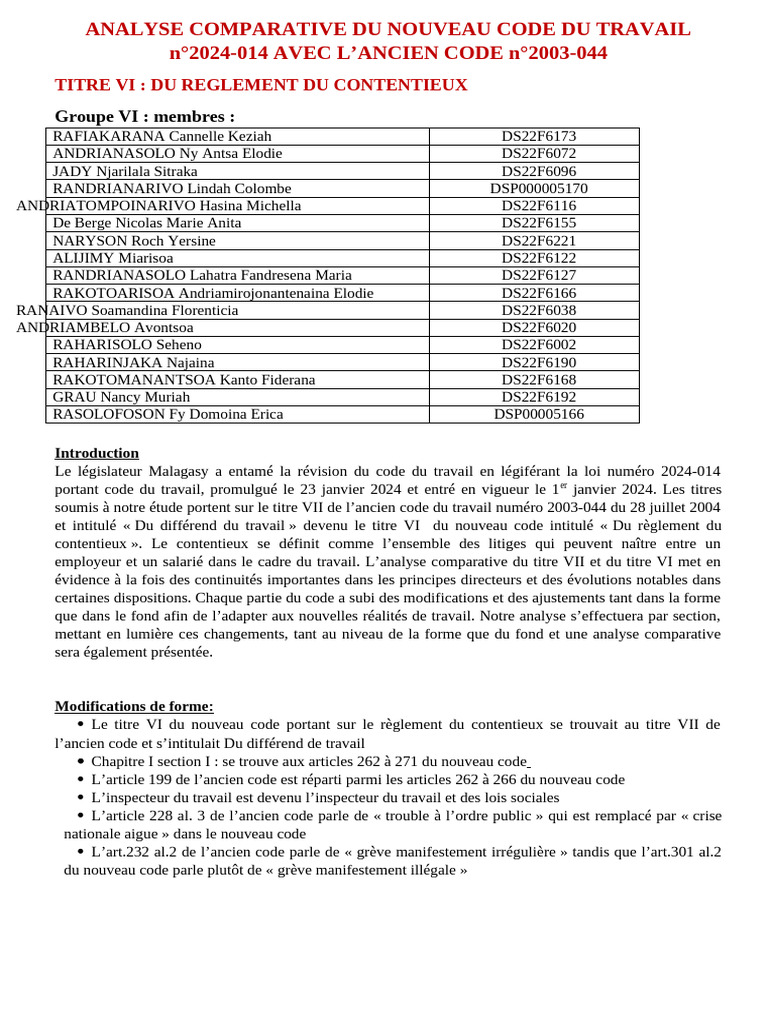 Analyse du nouveau code du travail 2024 | PDF | Grève | Arbitrage