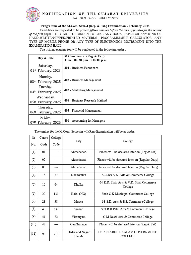 MCom Sem-I (Reg & Ext) Dt.01-02-2025 | PDF