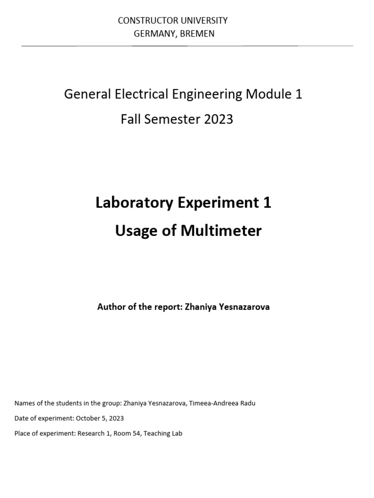 Using A Multimeter. Lab Report. | PDF | Voltage | Resistor