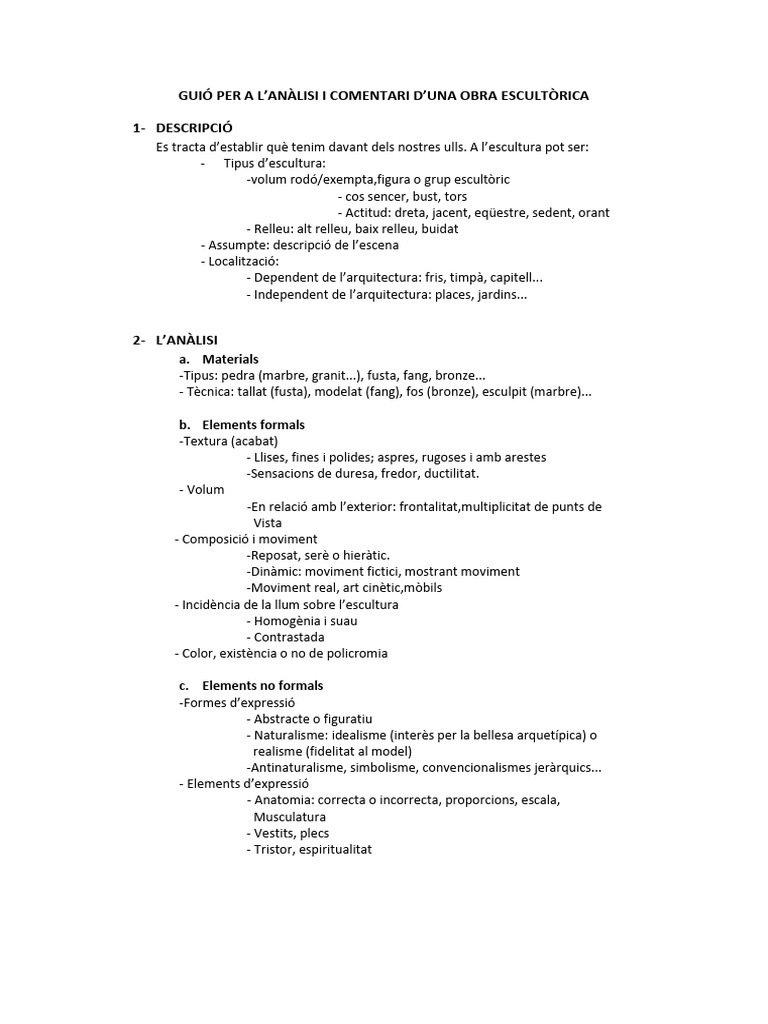 Guió Comentari Escultura - Historia - Art - 2 Batxi | PDF