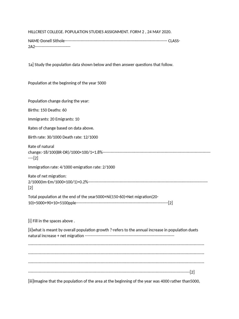 Population Change Analysis Form 2 | PDF | Human Migration | Cultural Globalization