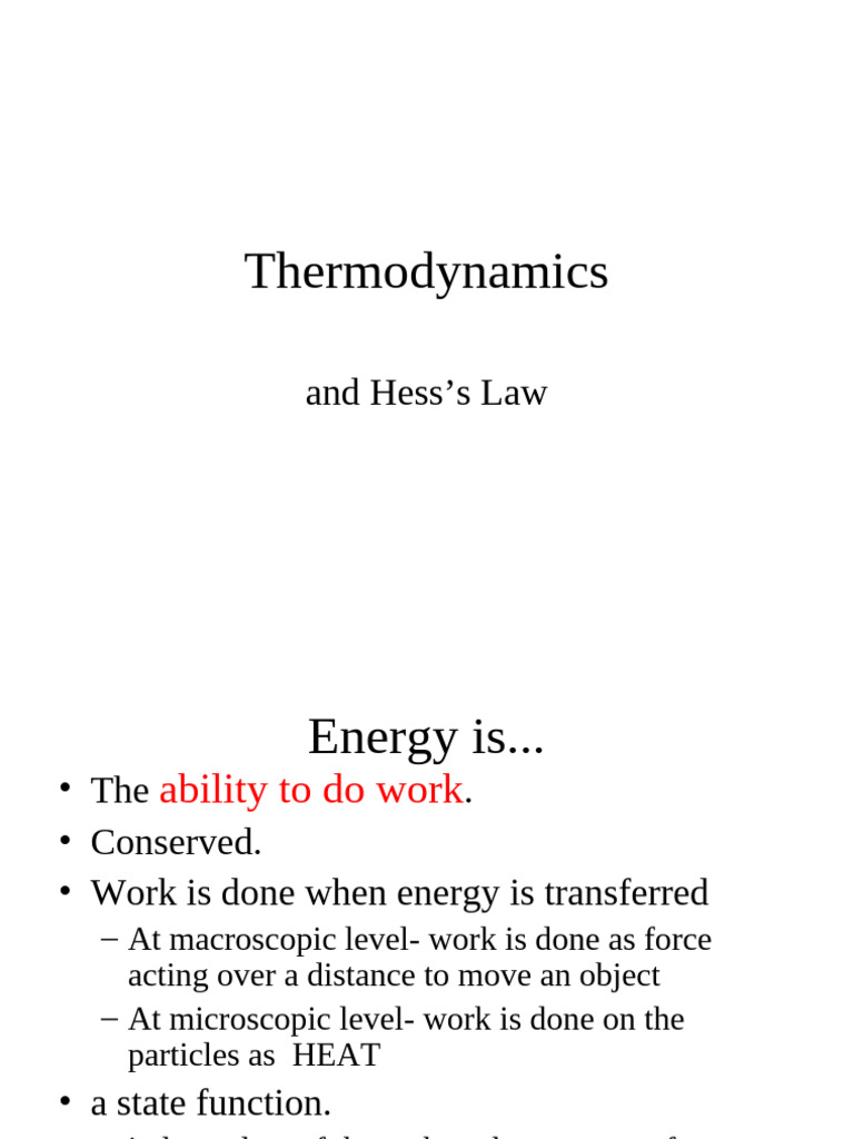 Study Notes On Hess Law and Thermodynamics | PDF | Heat | Force