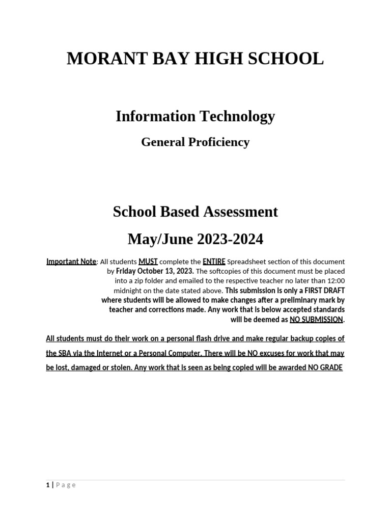 Information Technology SBA 2023 - 2024 | PDF | Spreadsheet | Databases