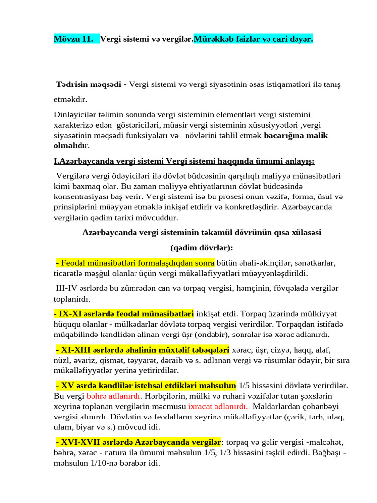 Vergi sistemi və vergilər. | PDF