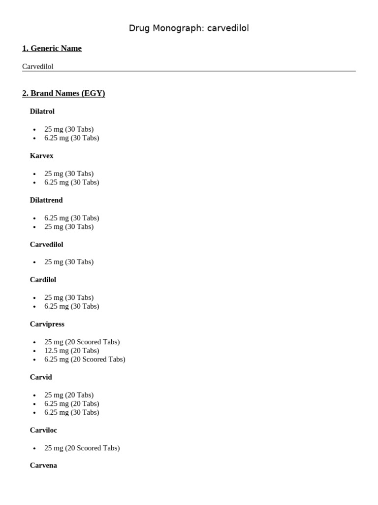 Drug Monograph - Carvedilol | PDF | Heart Failure | Heart