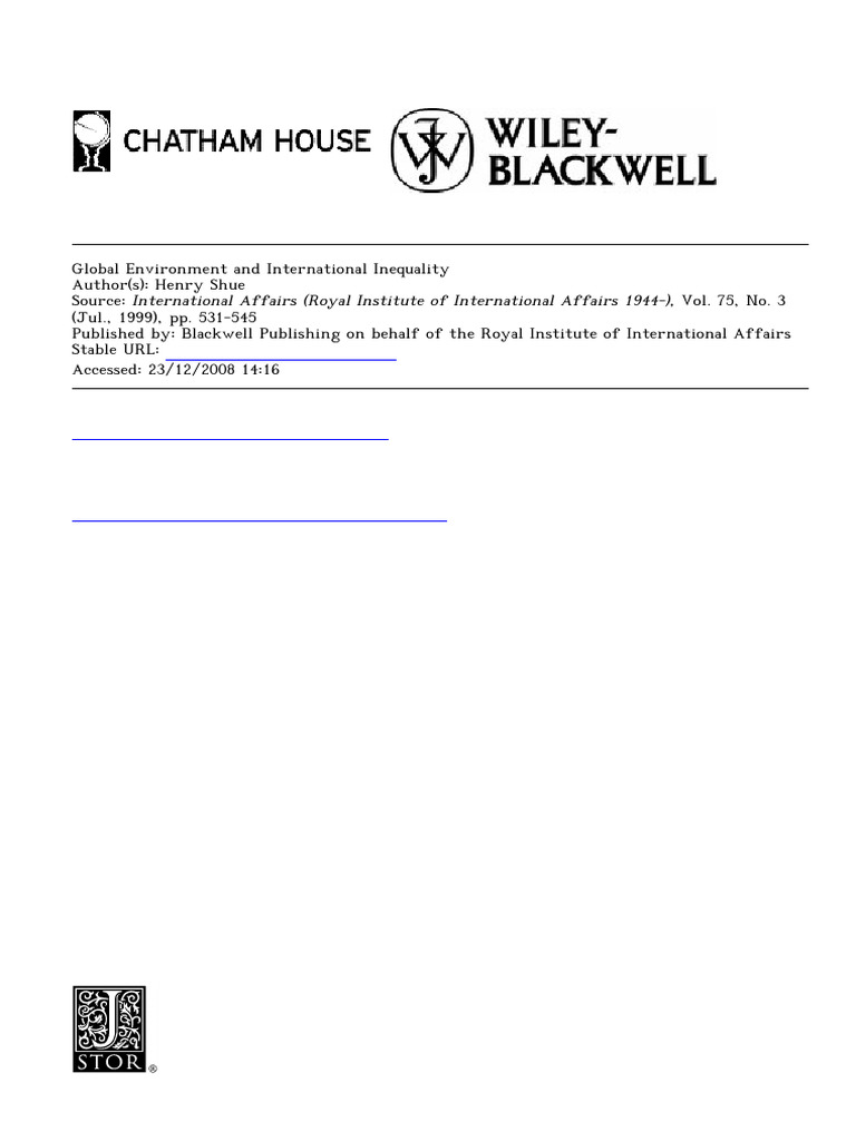 Global Environment and International Inequality - Henry Shue | PDF