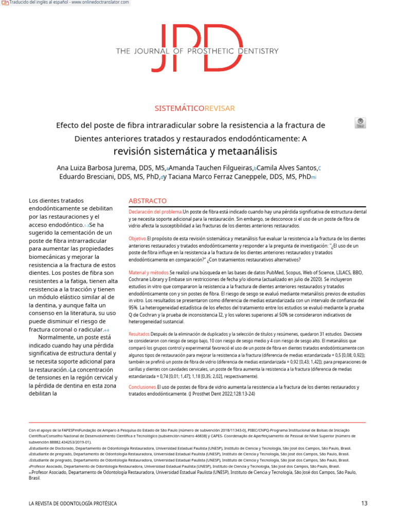 Effect of Intraradicular Fiber Post On The Fracture Resistance of ...