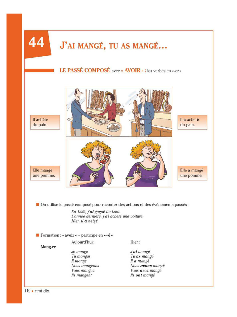 Le passé composé, avoir, 110,111 (1) | PDF