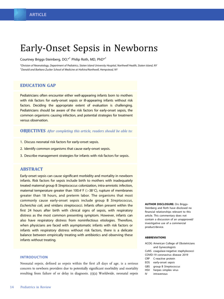 Early-Onset Sepsis in Newborns | PDF | Sepsis | Childbirth