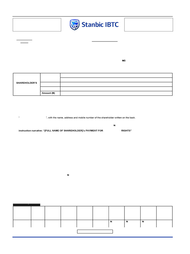 Stanbic IBTC Rights Issue Guide | PDF | Cheque | Banks