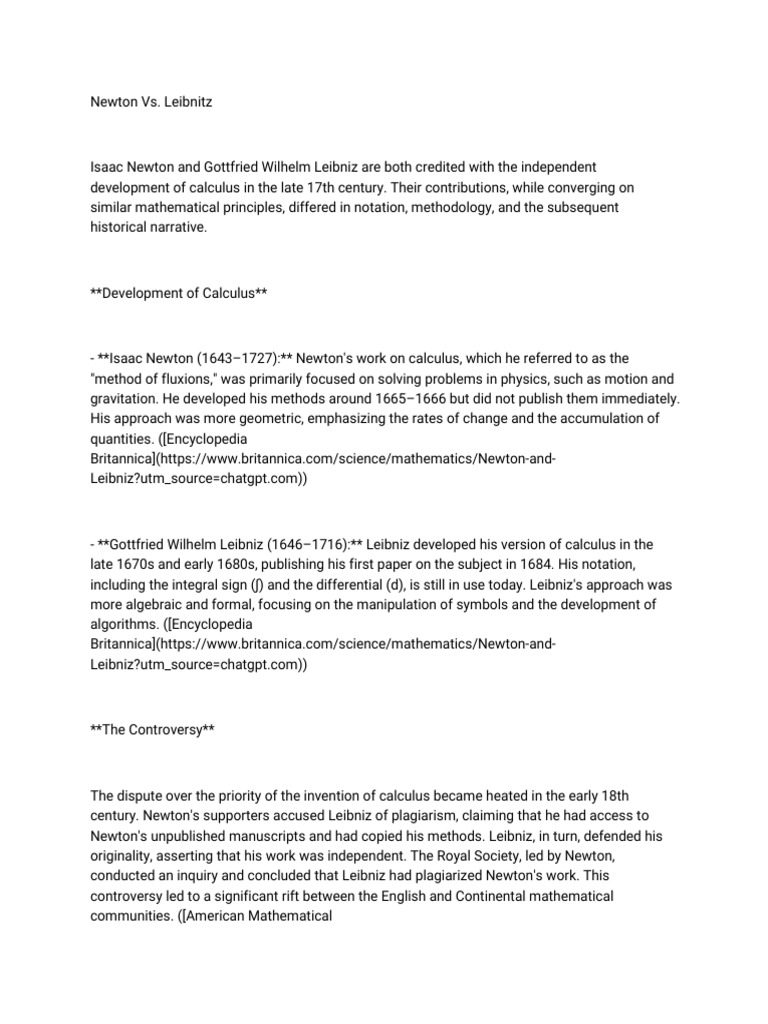 Newton Vs. Leibnitz | PDF | Calculus | Gottfried Wilhelm Leibniz