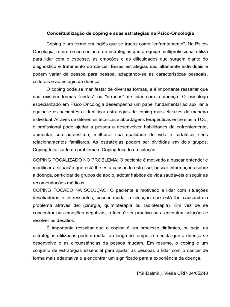Estratégias de Coping na Psico-Oncologia | PDF