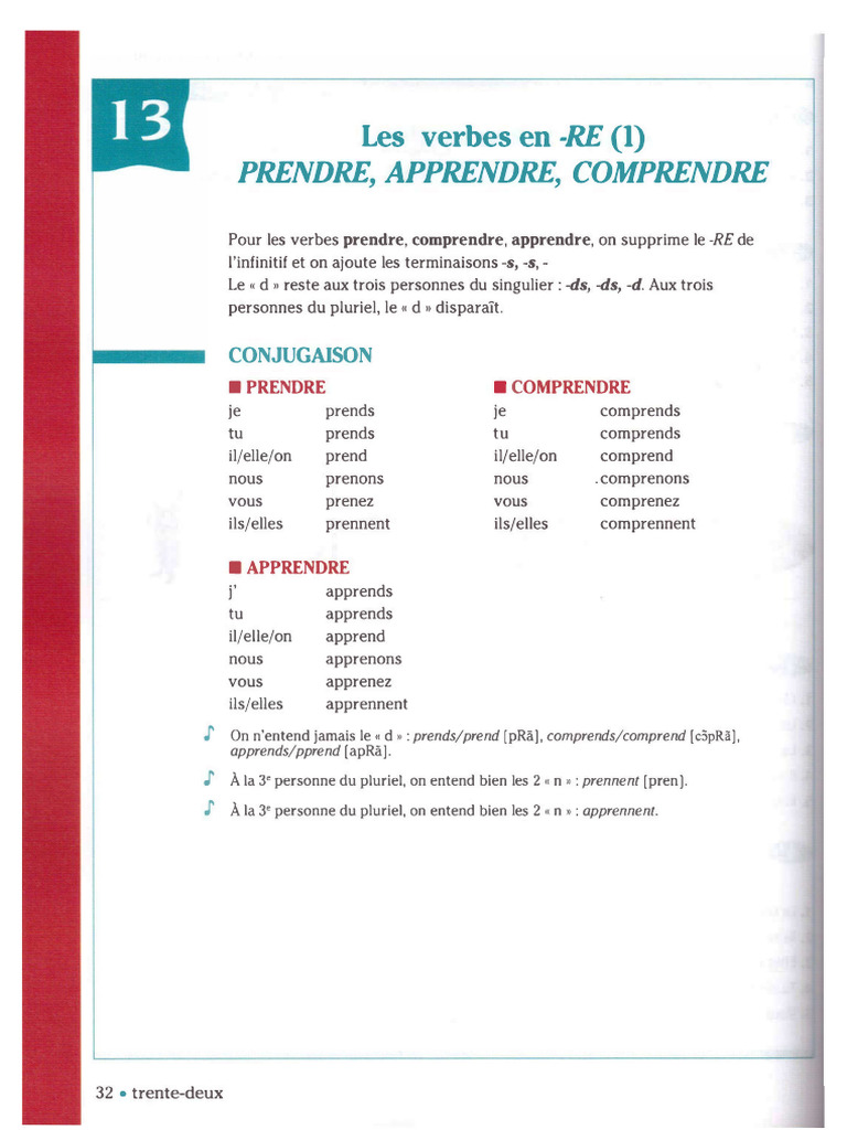 Les Verbes en - RE 1, Prendre, Comprendre, Apprendre 34,35 | PDF