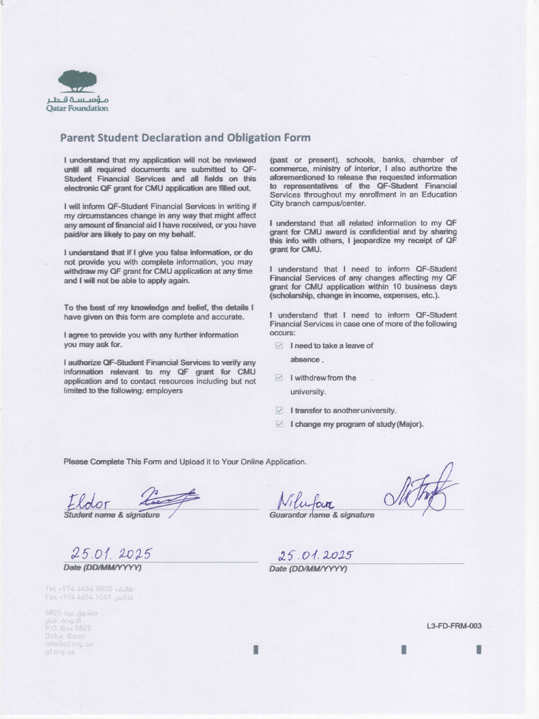 Parent Student Declaration | PDF