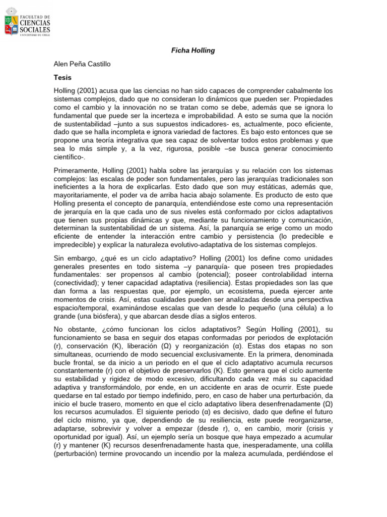 Alen Peña Castillo - Ficha Holling | PDF | Resiliencia Ecológica | Los ...