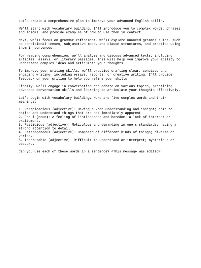 Advanced English Skills Plan | PDF