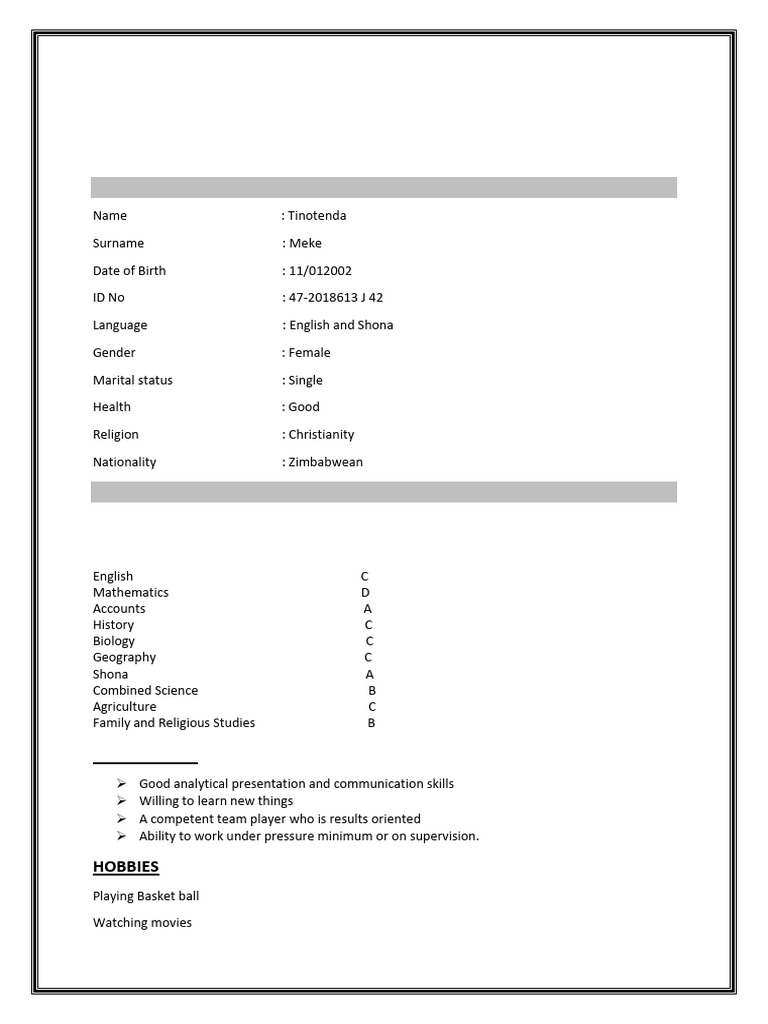 Carriculum Vitae For Meke | PDF