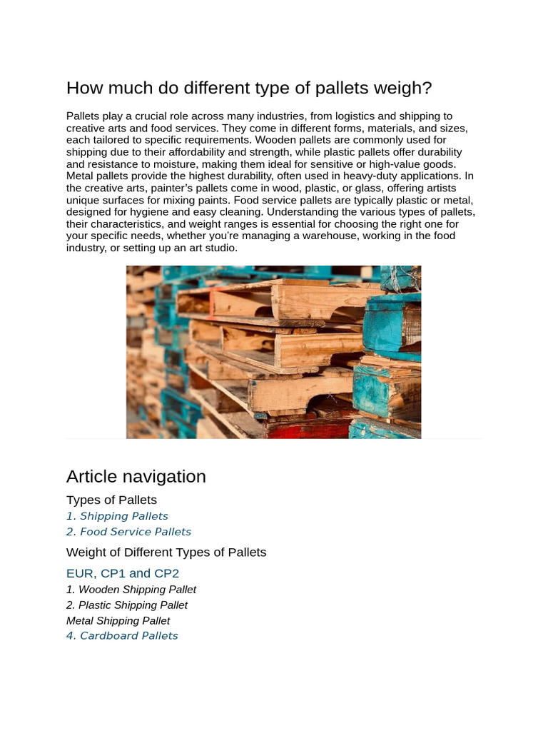 Pallet Weights for Various Uses | PDF | Pallet | Warehouse