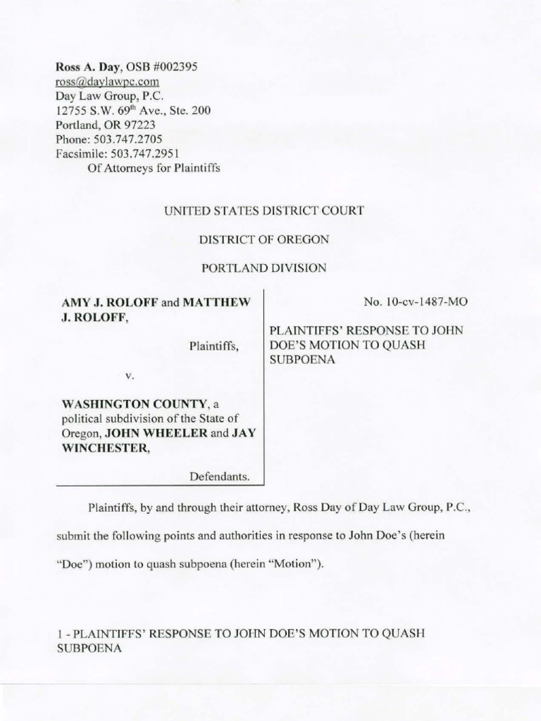 Response to Motion to Quash.wpd Jan 12 | Federal Rules Of Civil ...