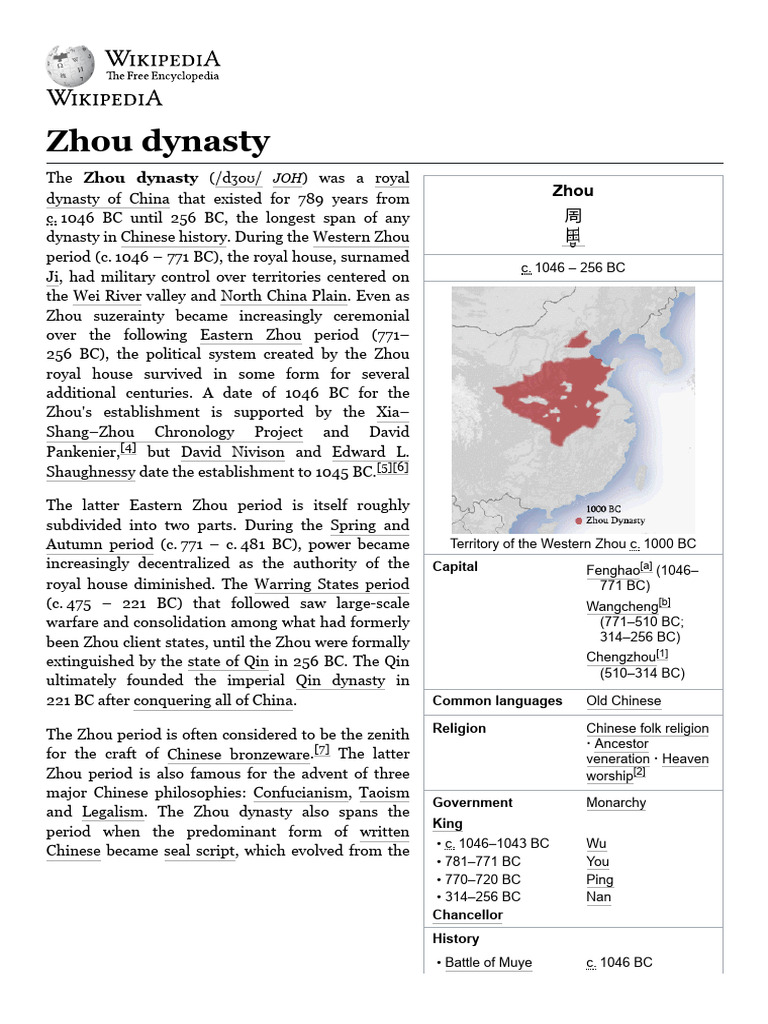 Zhou Dynasty - Wikipedia | PDF