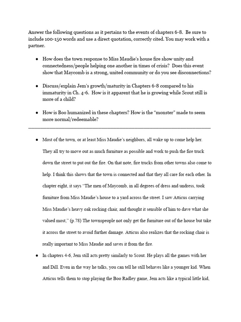 Miss Maudie's House Fire and Community Unity | PDF | To Kill A Mockingbird