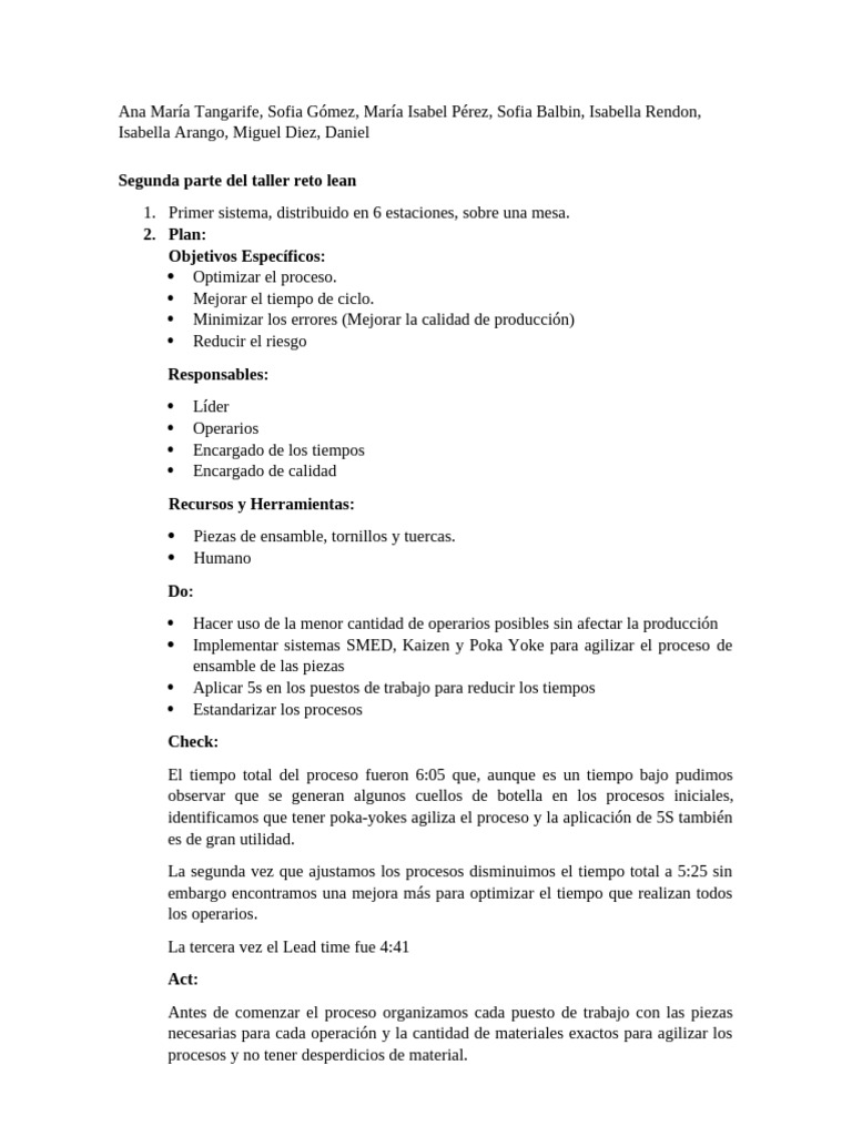 Informe PCDA | PDF | Lean Manufacturing | Sector secundario de la economía