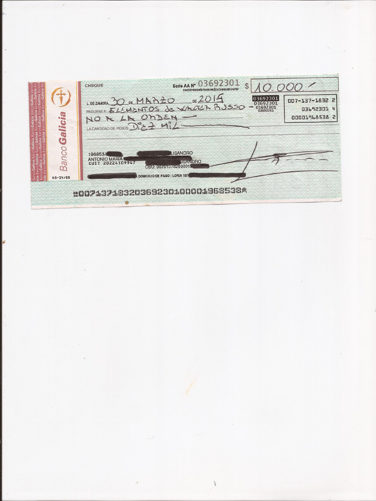 Cheque Pago Diferido Sin Cruzar NO a La Orden | PDF